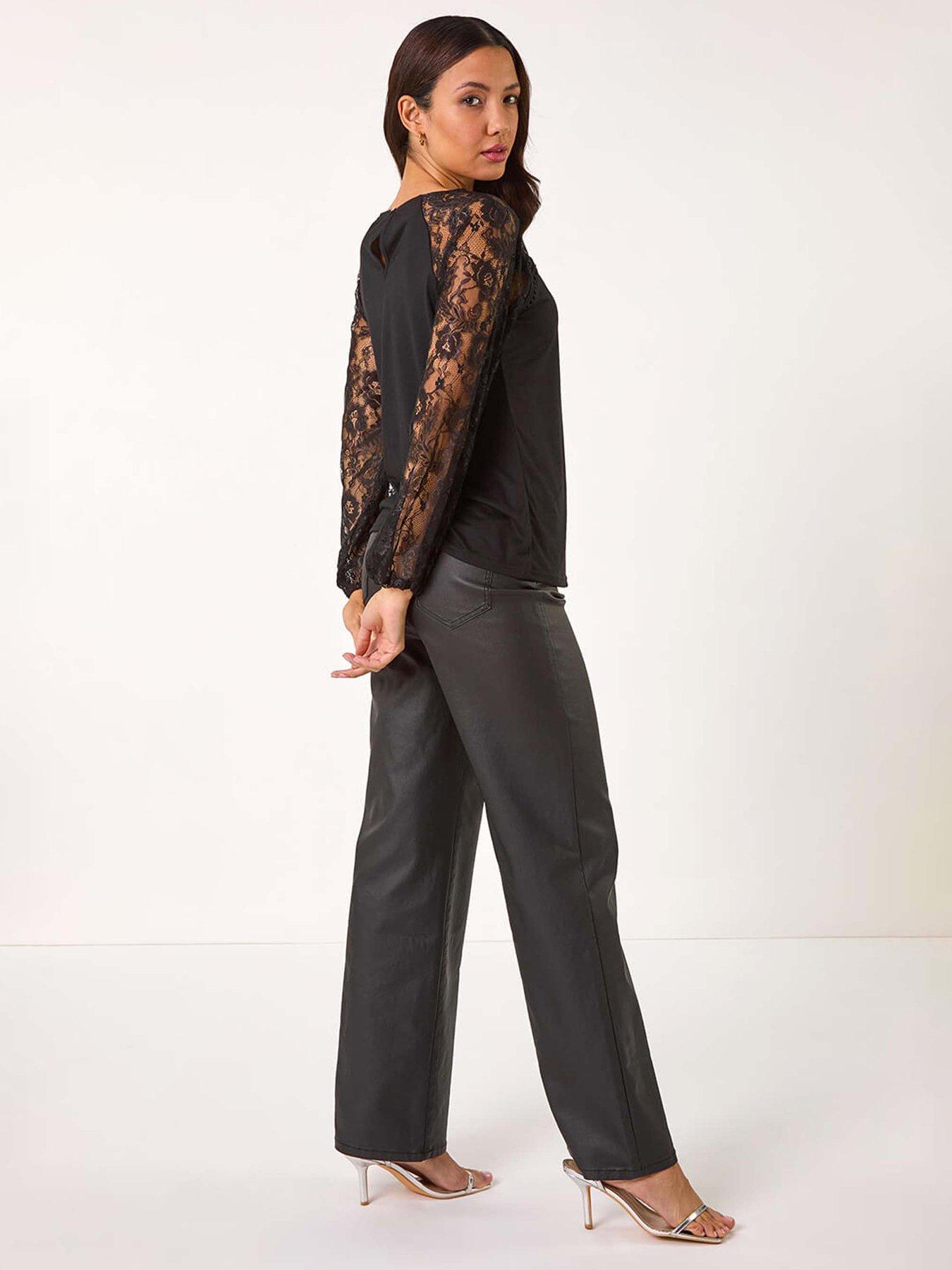Roman Lace Sleeve Stretch Tunic Top - Black | Very