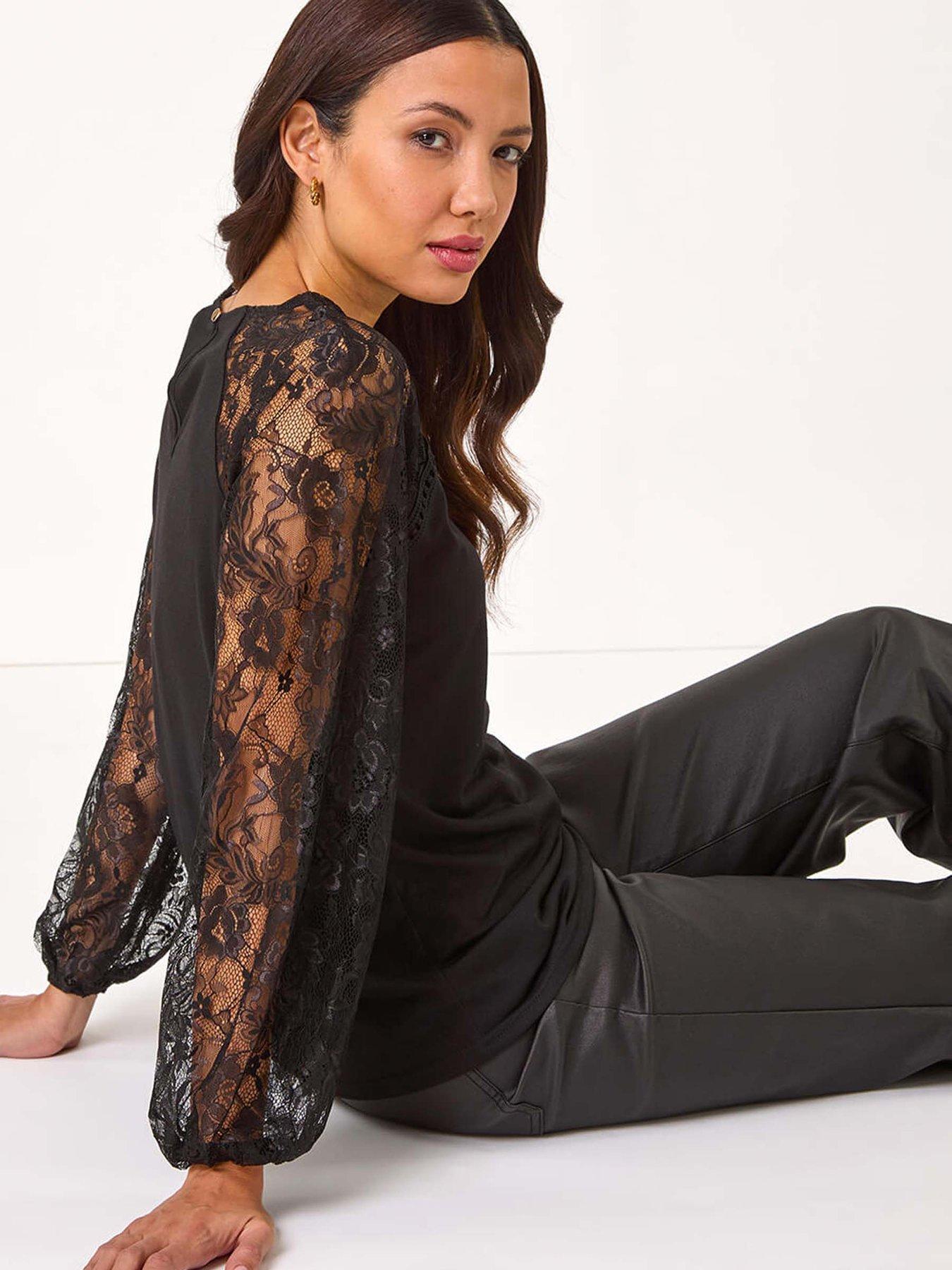 Roman Lace Sleeve Stretch Tunic Top - Black | Very