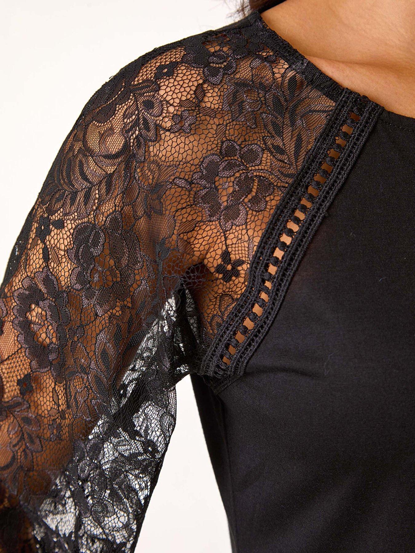 Roman Lace Sleeve Stretch Tunic Top - Black | Very
