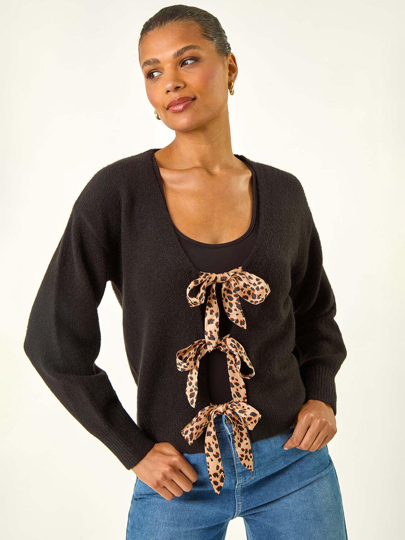 Roman Animal Tie Front Knit Cardigan - Black | Very