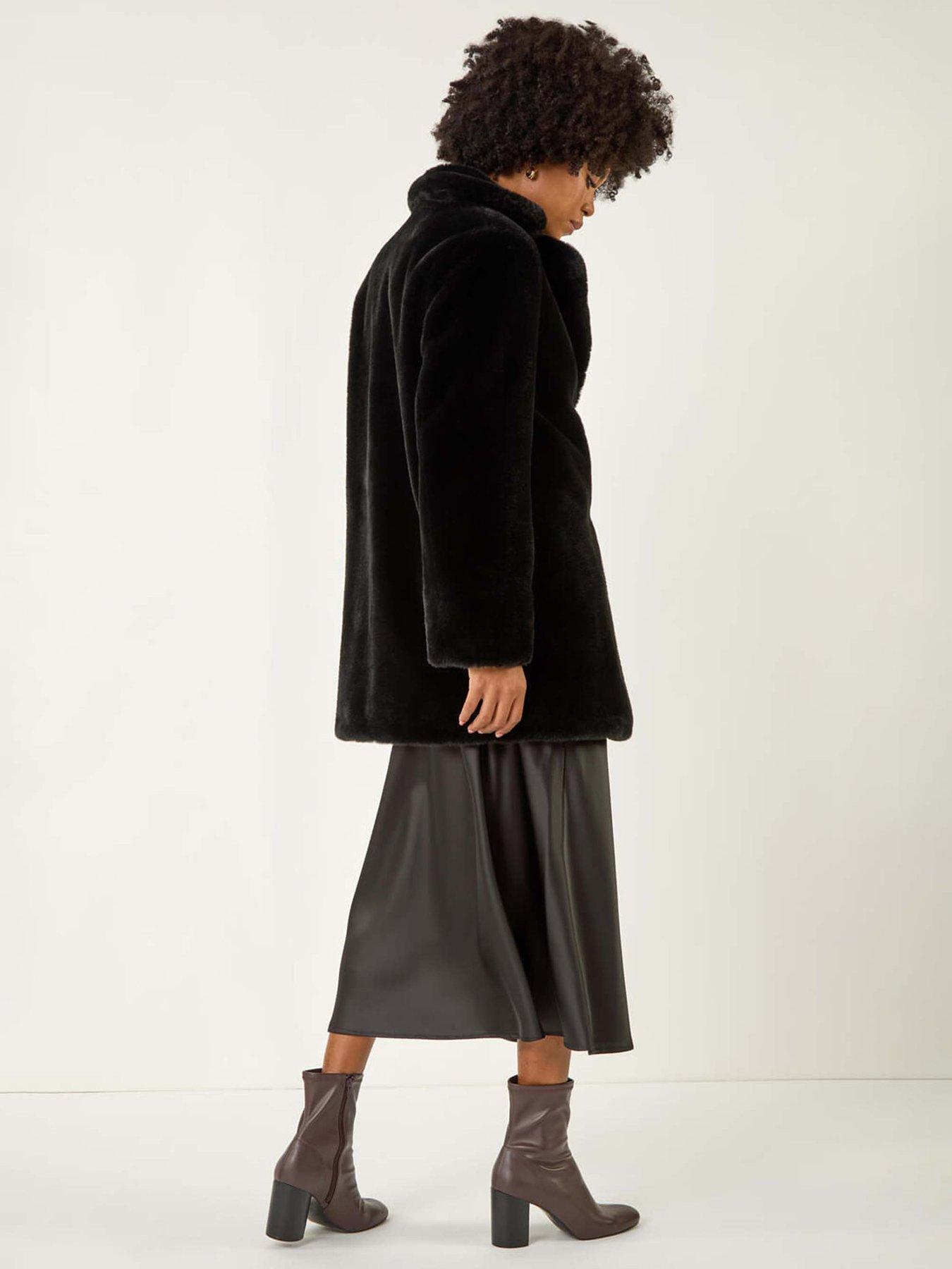Roman Faux Fur Longline Coat - Black | Very