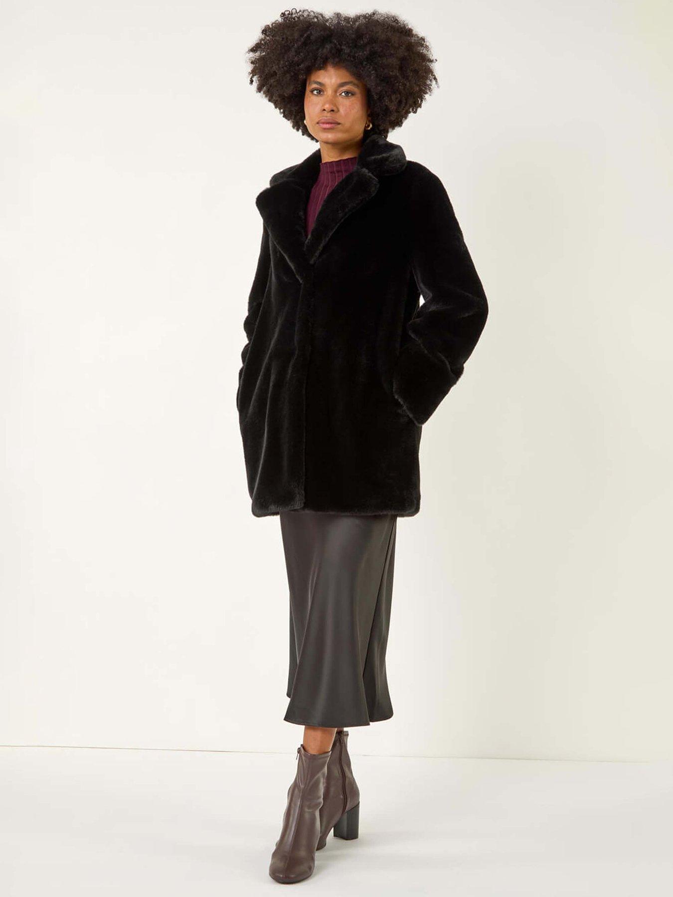 Roman Faux Fur Longline Coat - Black | Very