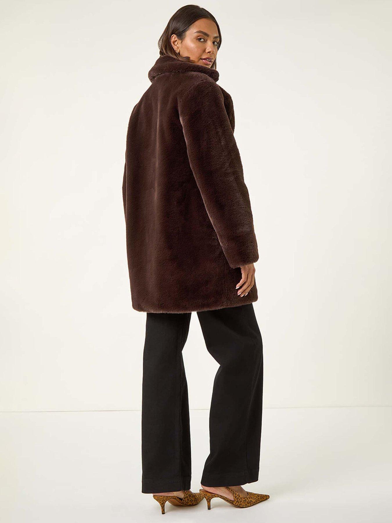 Roman Faux Fur Longline Coat - Chocolate | Very