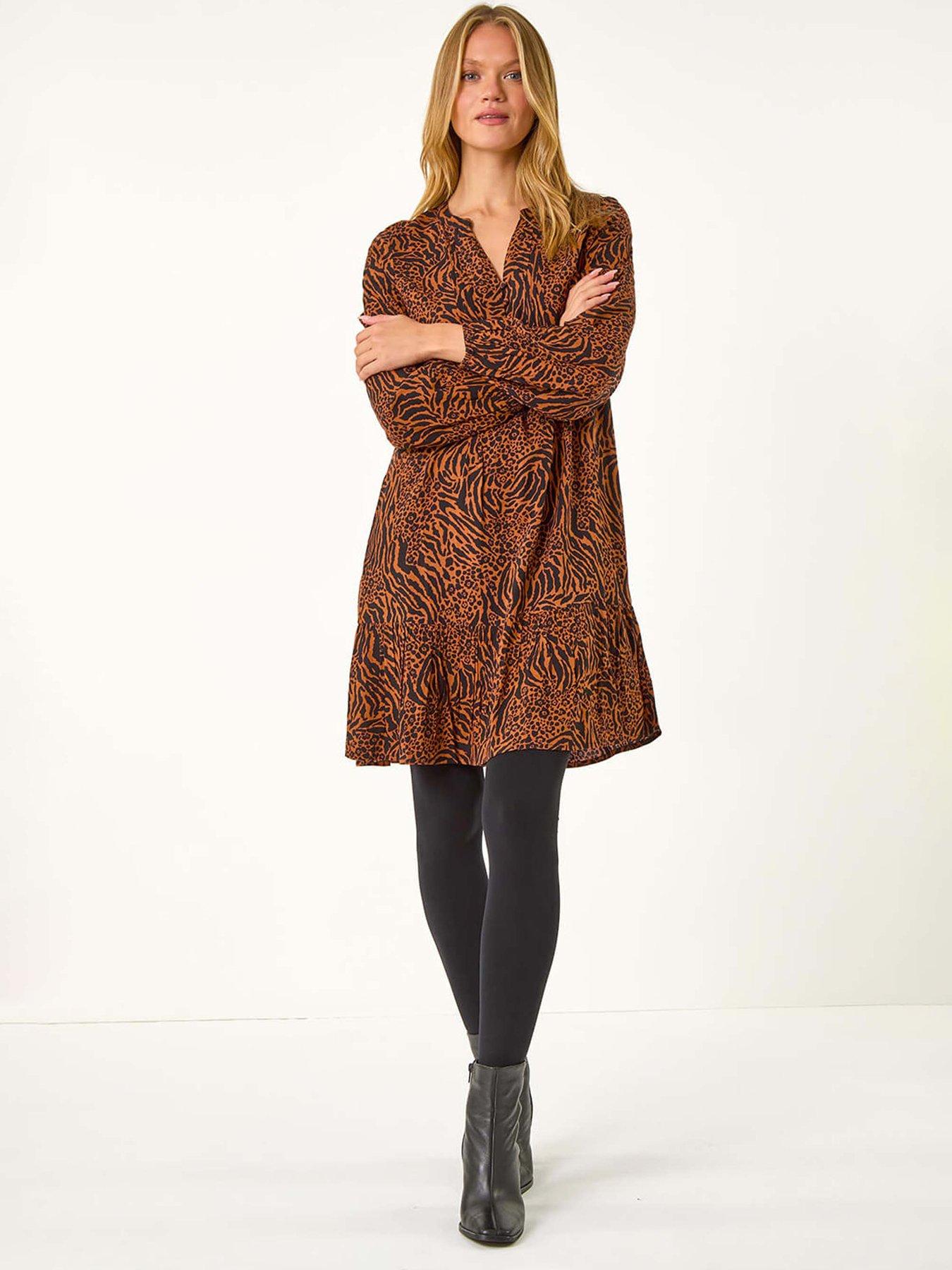 Roman Animal Print Pintuck Smock Dress - Rust | Very