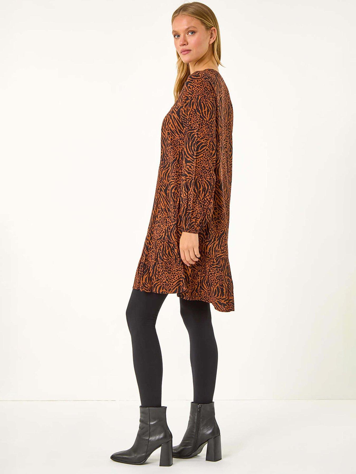 Roman Animal Print Pintuck Smock Dress - Rust | Very