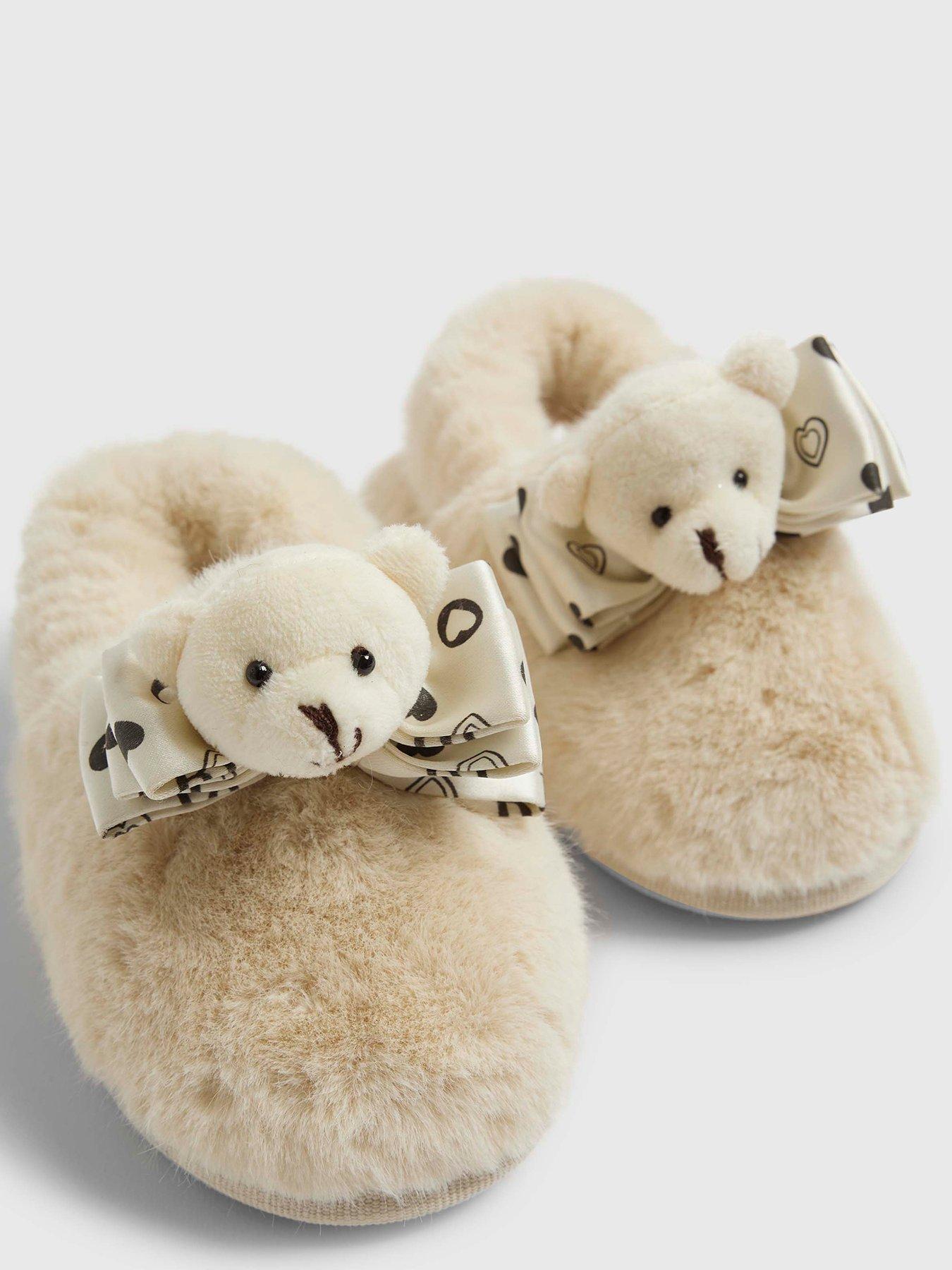 River Island Mini Mini Girls Bear Bow Slippers - Cream | Very