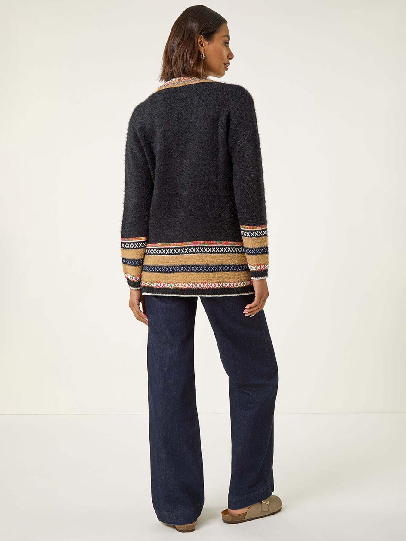 Roman Cross Stitch Detail Knit Cardigan - Black | Very