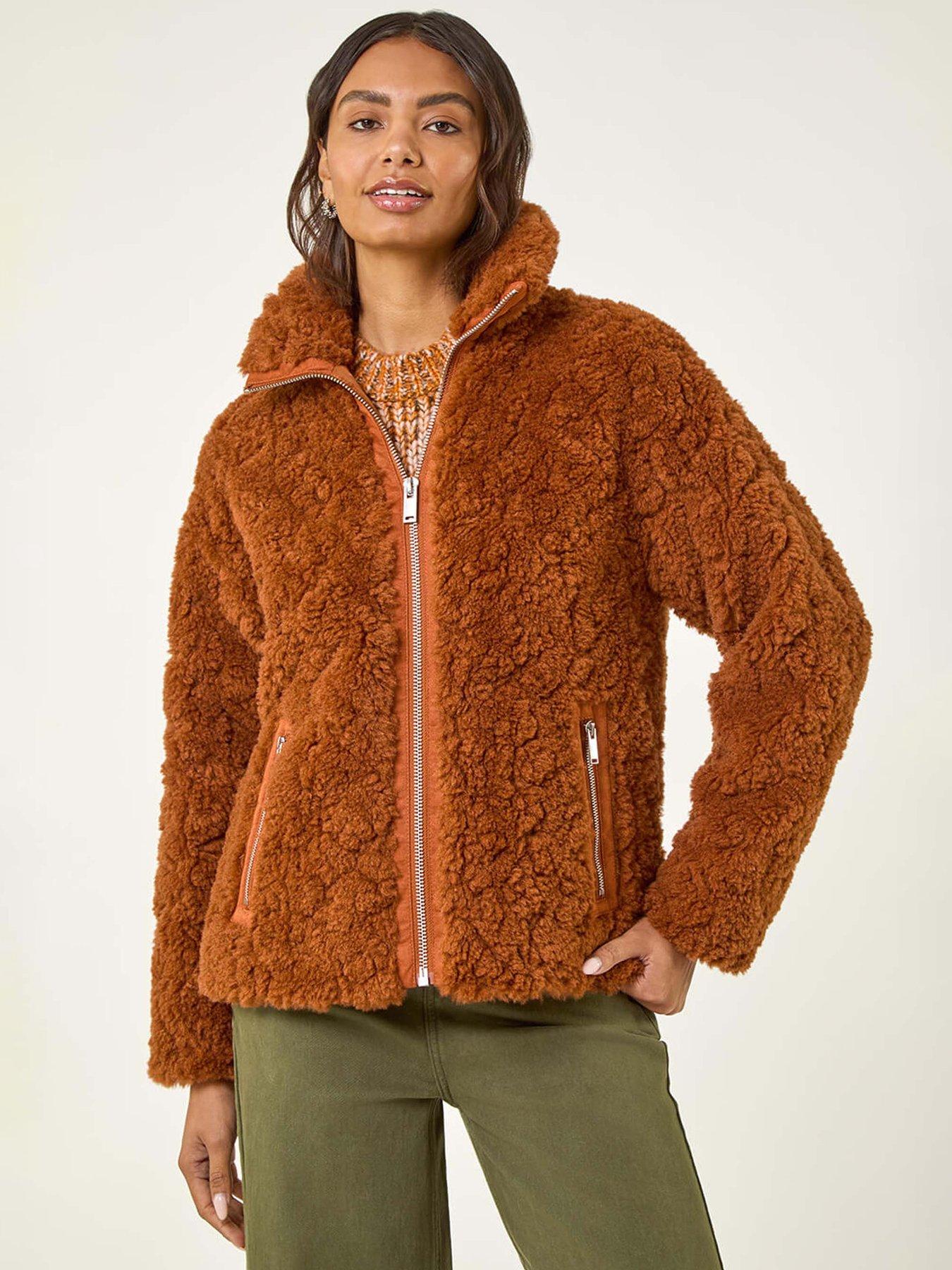 Roman Teddy Borg Bomber Coat - Brown | Very