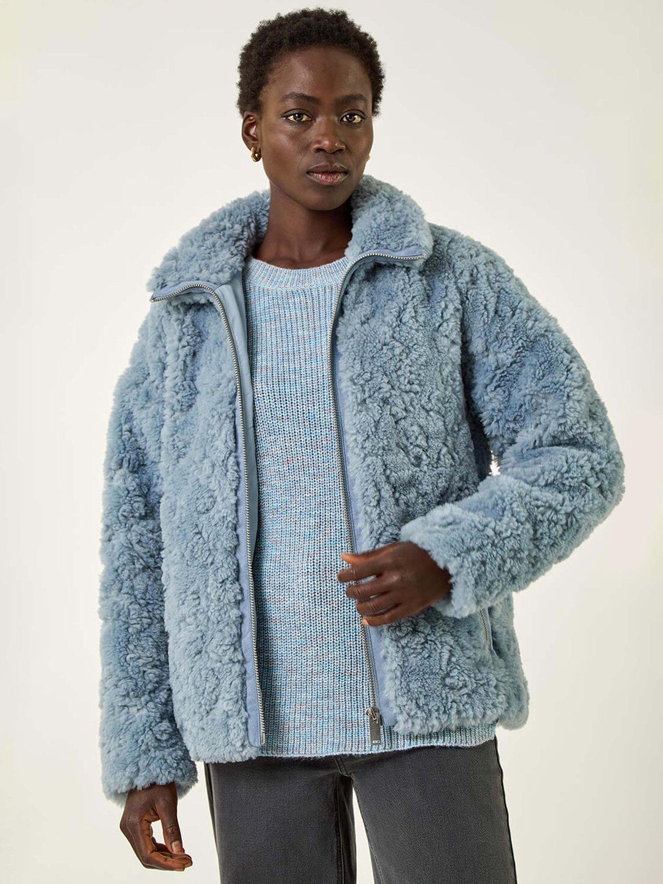 Roman Teddy Borg Bomber Coat - Light Blue | Very