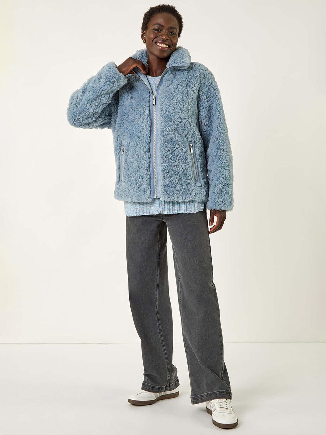 Roman Teddy Borg Bomber Coat - Light Blue | Very