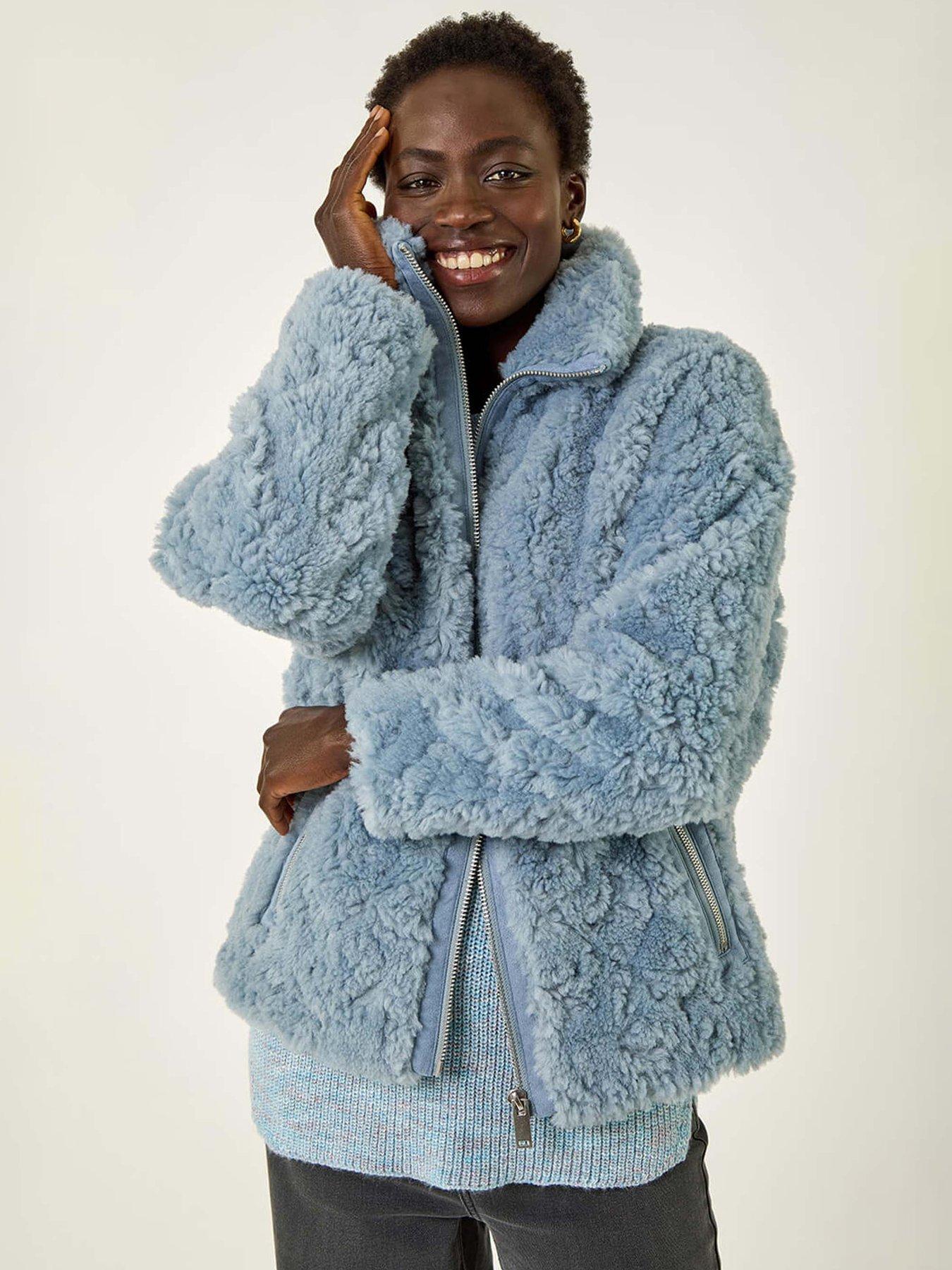 Roman Teddy Borg Bomber Coat - Light Blue | Very