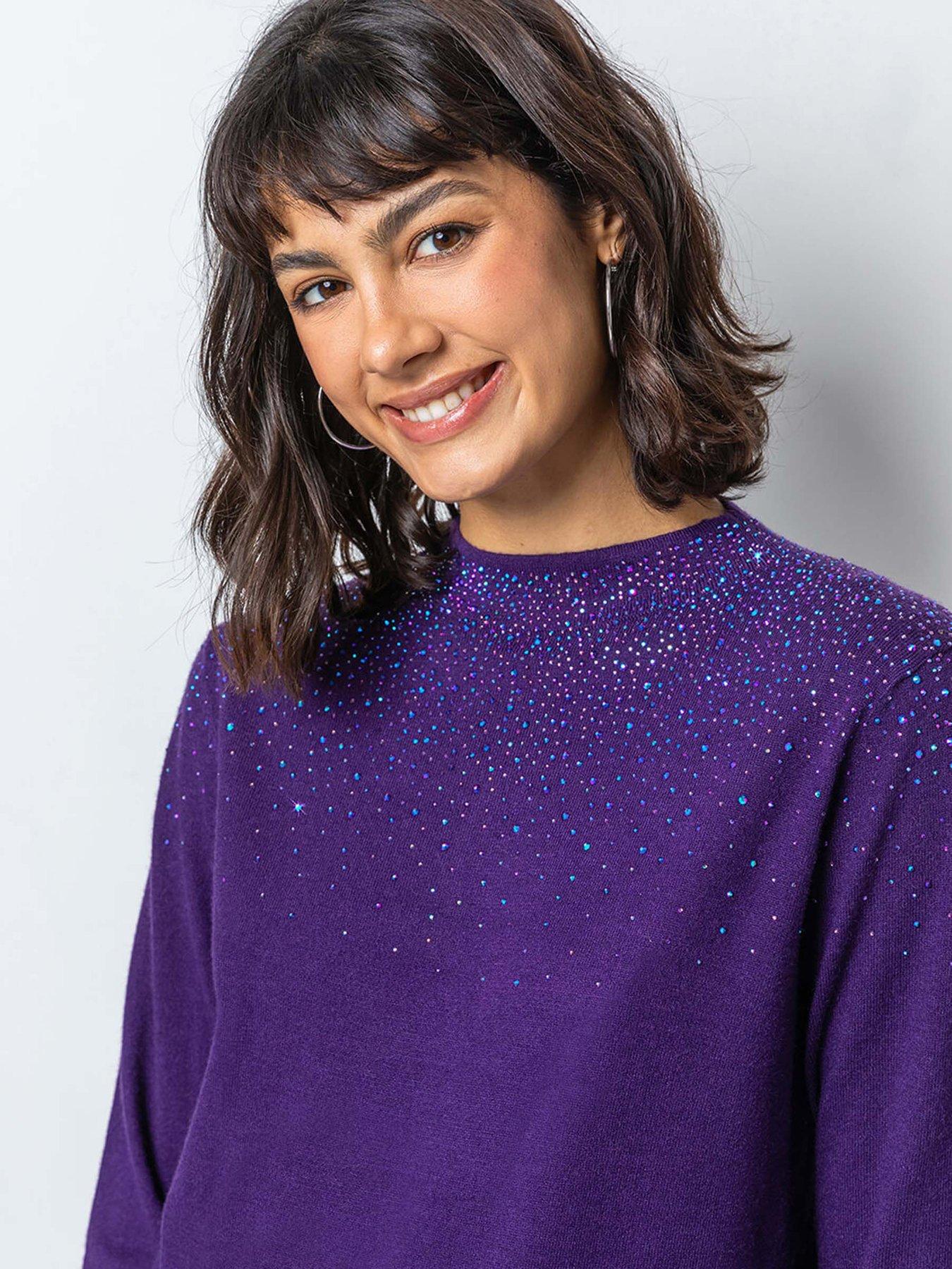 Roman Diamante Long Sleeve Jumper - Purple | Very