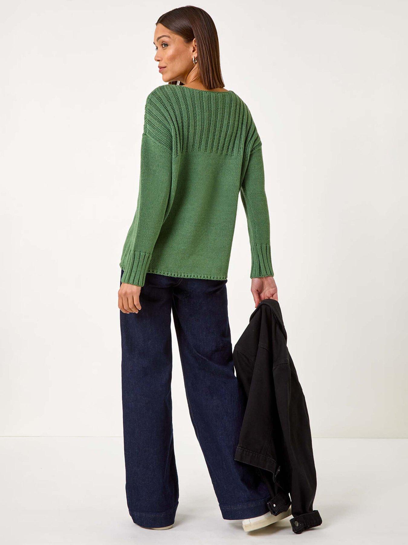 Roman Yoke Stitch Detail Jumper - Green | Very