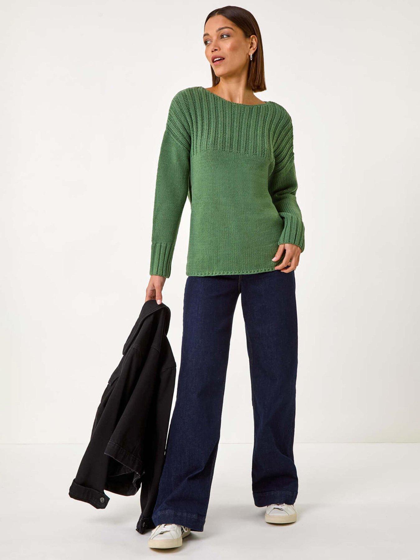 Roman Yoke Stitch Detail Jumper - Green | Very