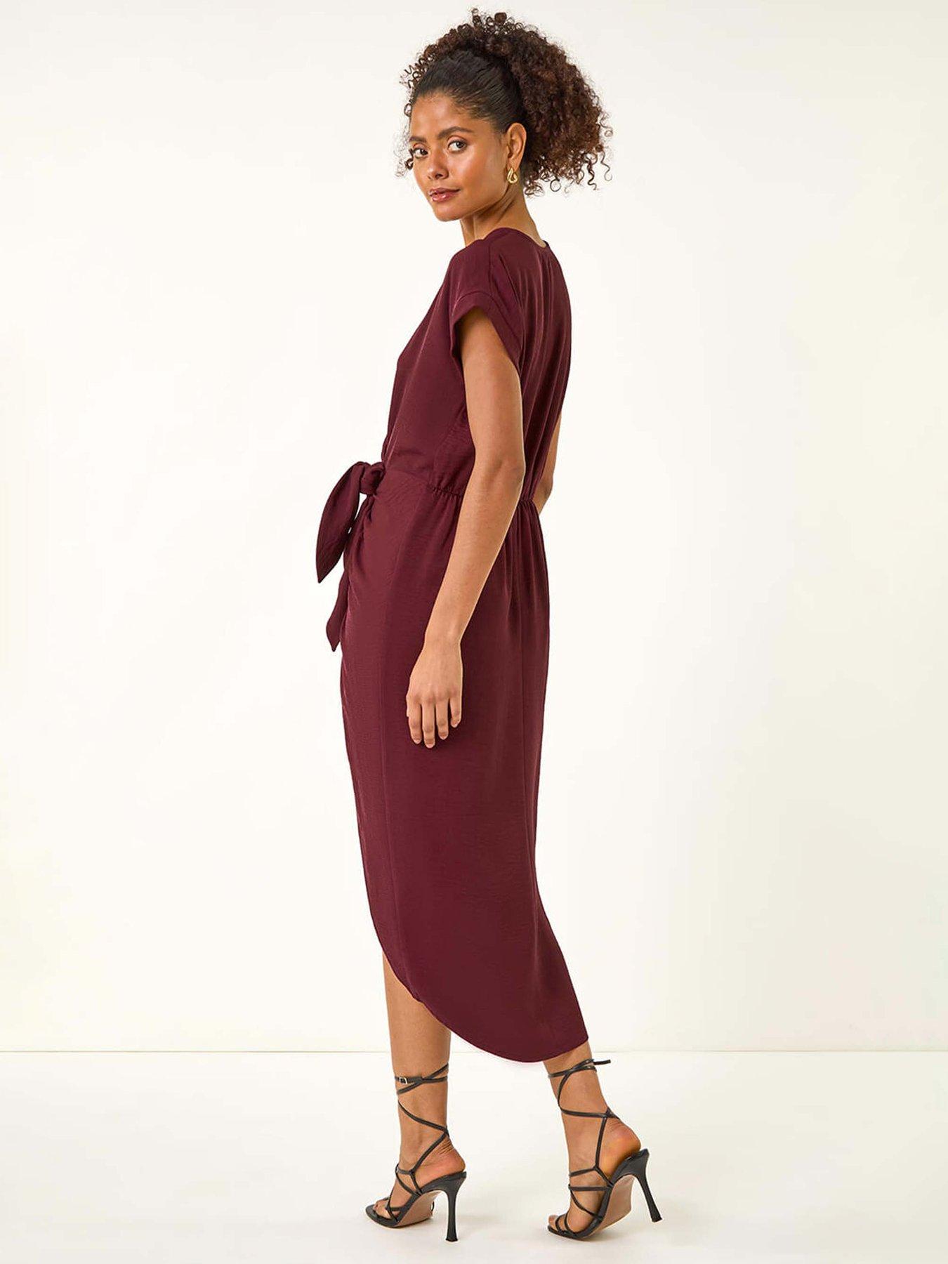Roman Dusk Wrap Tie Detail Dress - Wine | Very