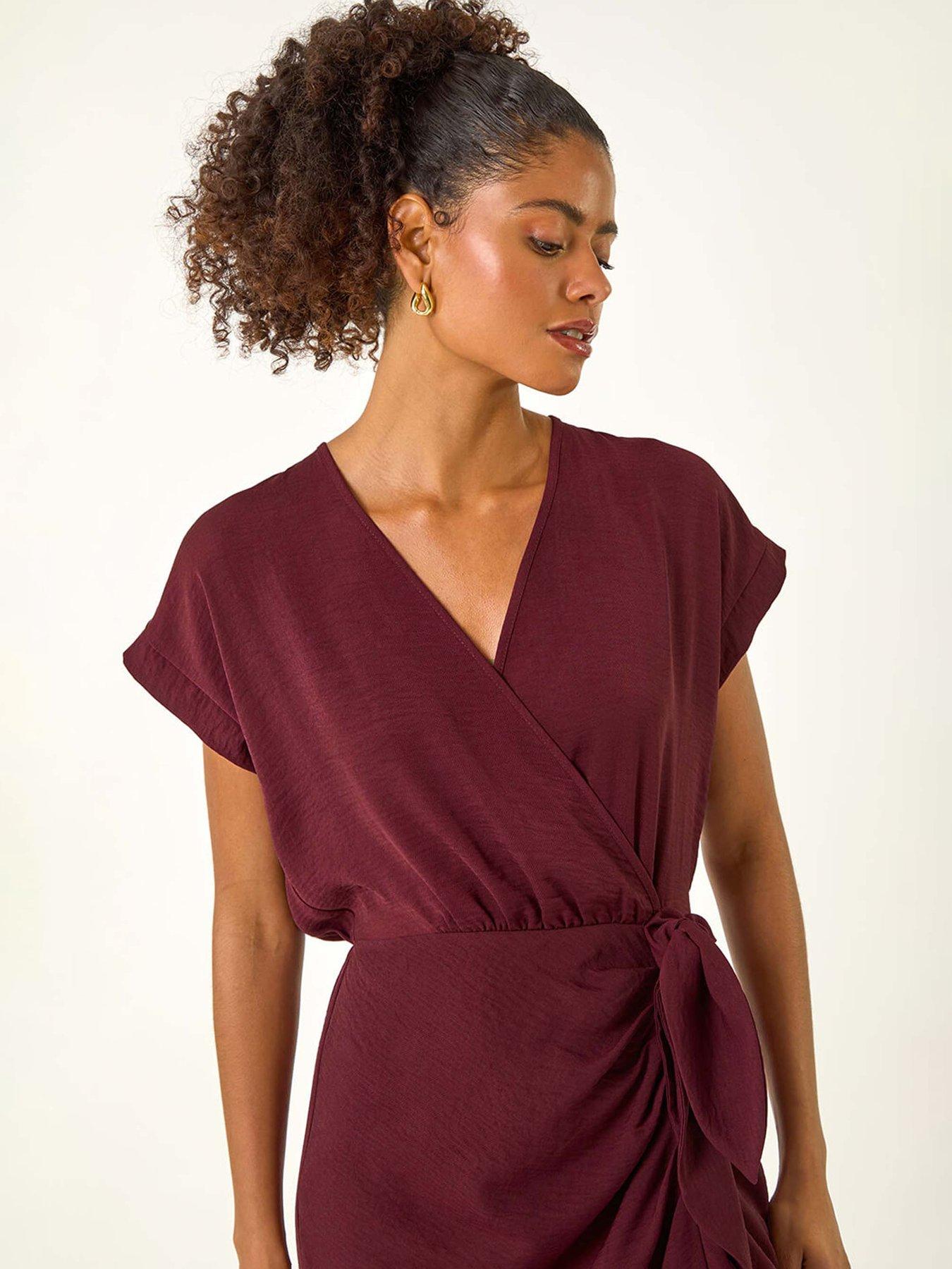 Roman Dusk Wrap Tie Detail Dress - Wine | Very