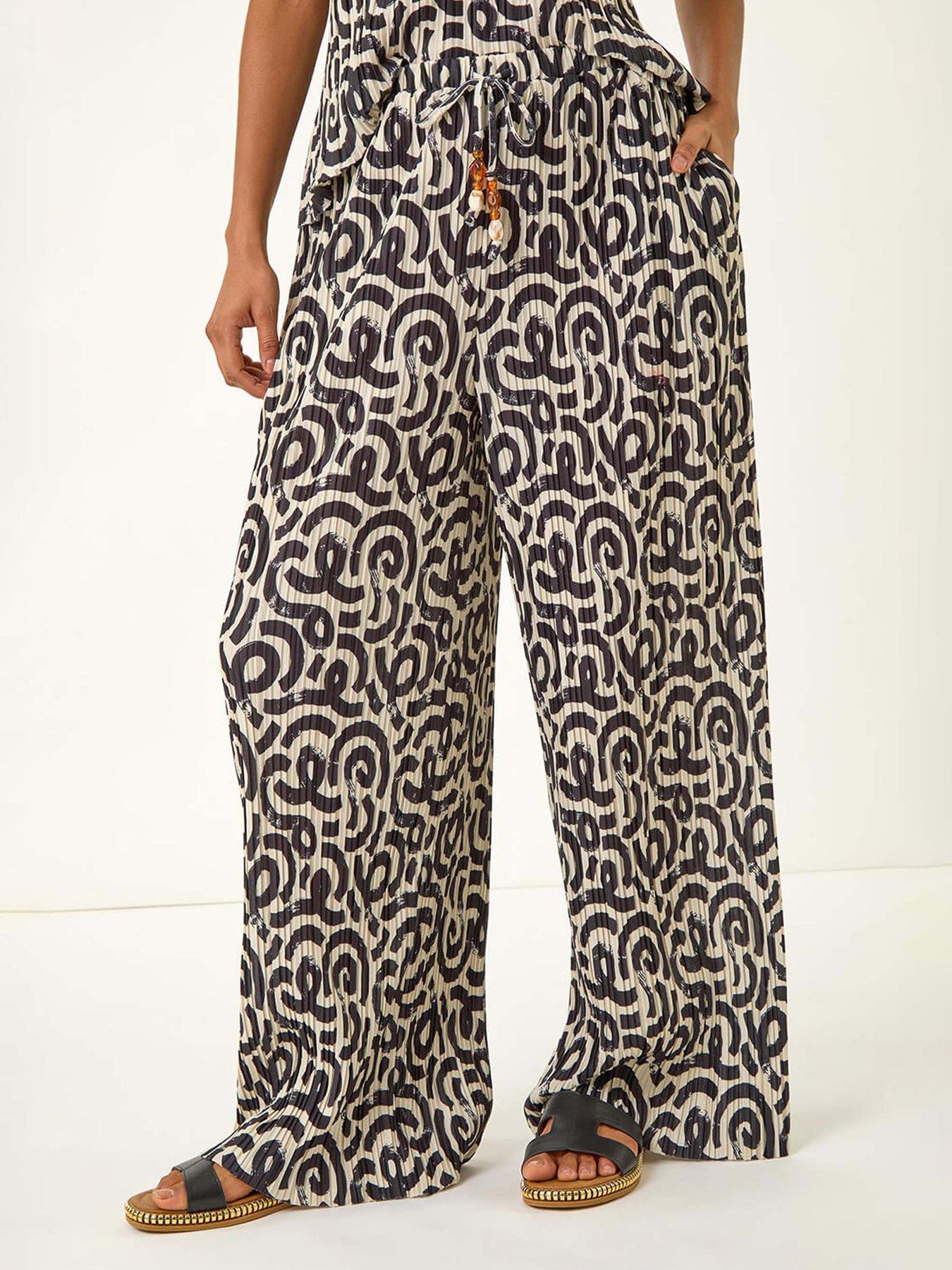 Roman Dusk Wave Plisse Wide Leg Trouser - Ivory | Very