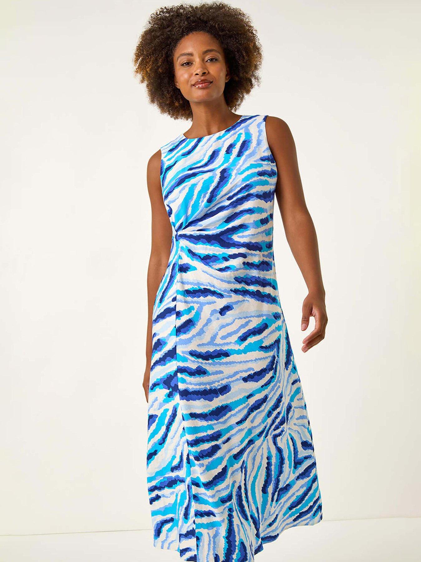 Roman Abstract Side Pleat Midi Dress - Blue | Very