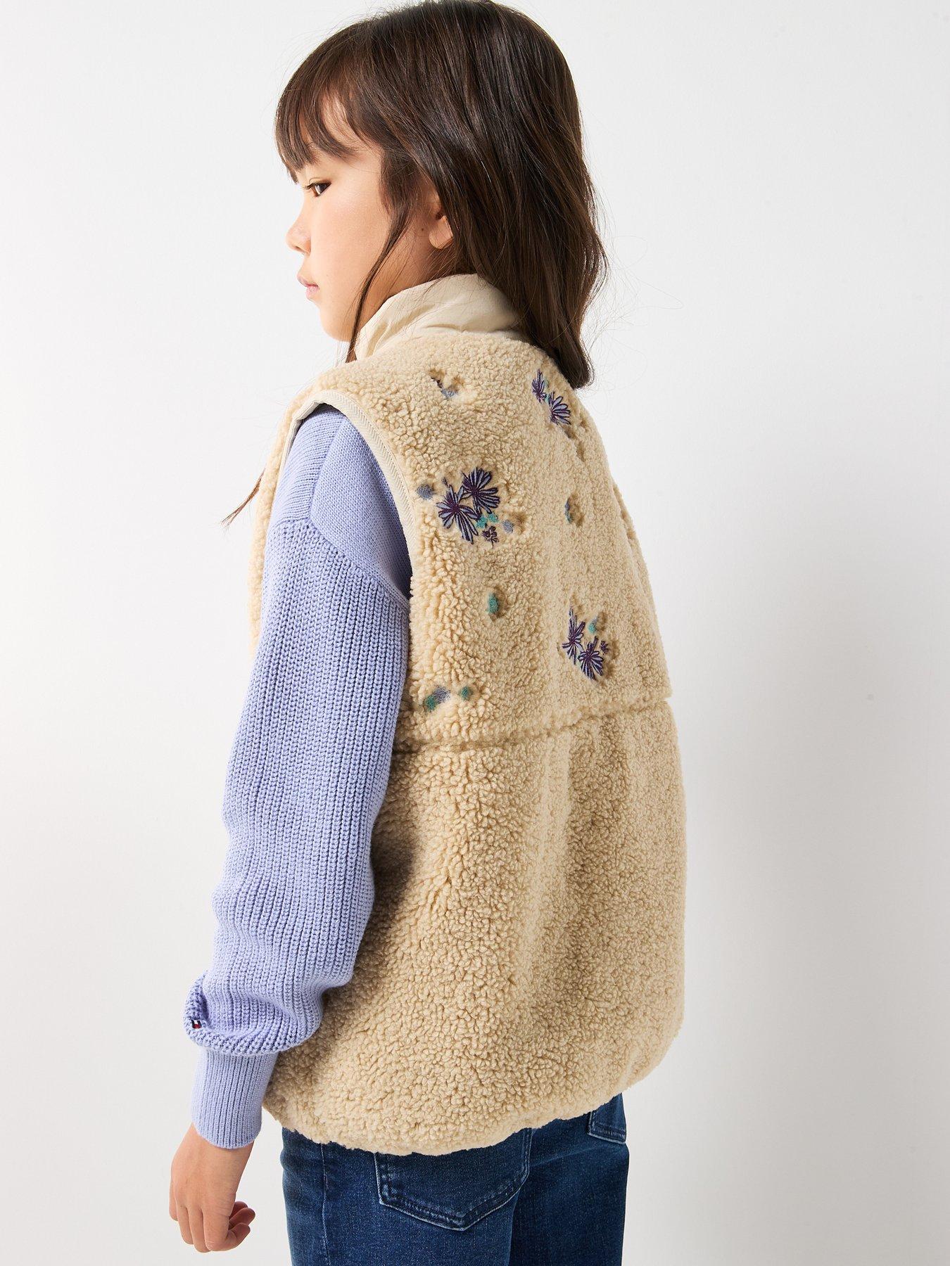 Tommy Hilfiger Girls Floral Embroidered Teddy Vest - Beige | Very