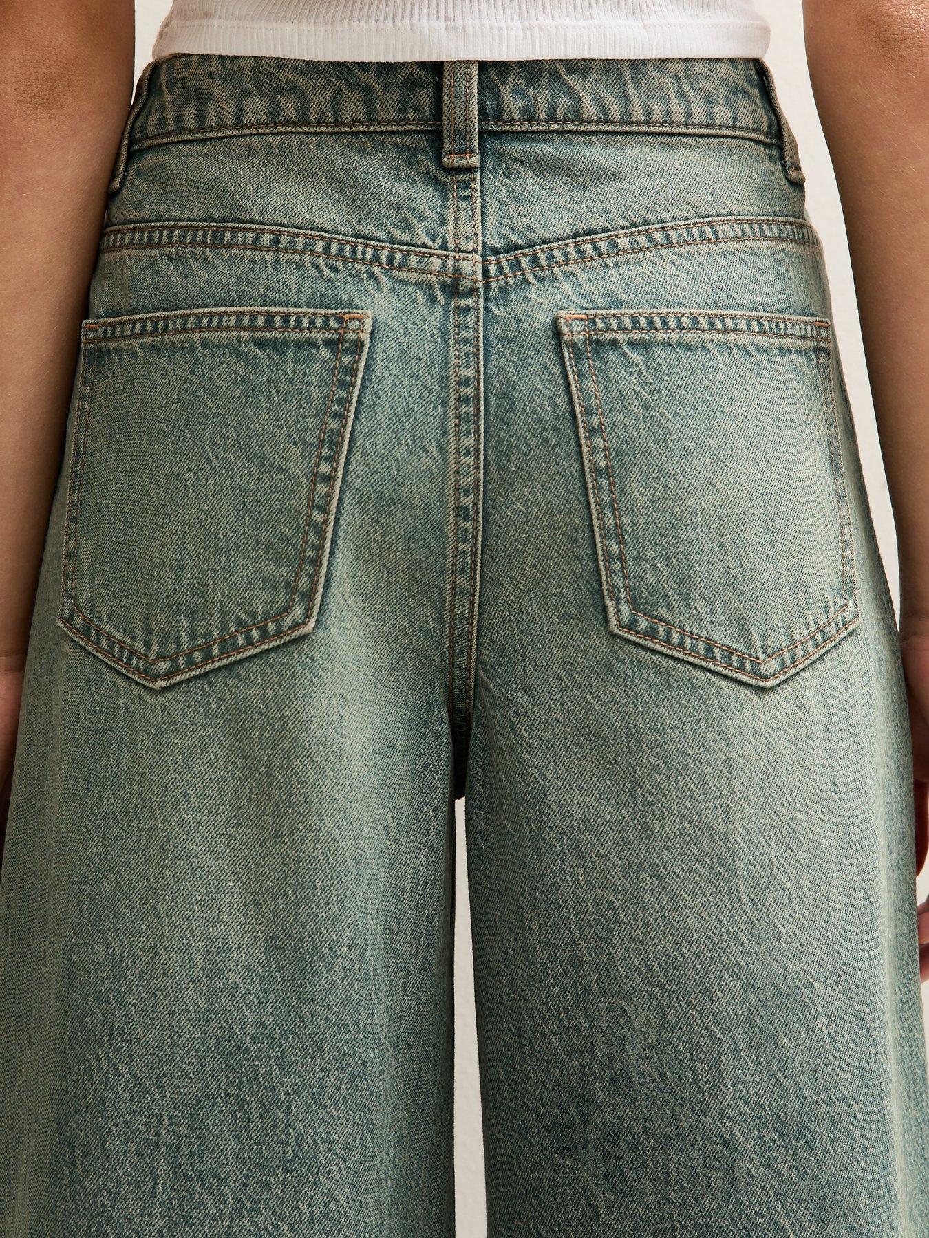 New Look 915 Girls Distressed Wash Super Wide Leg Jeans - Blue | Very
