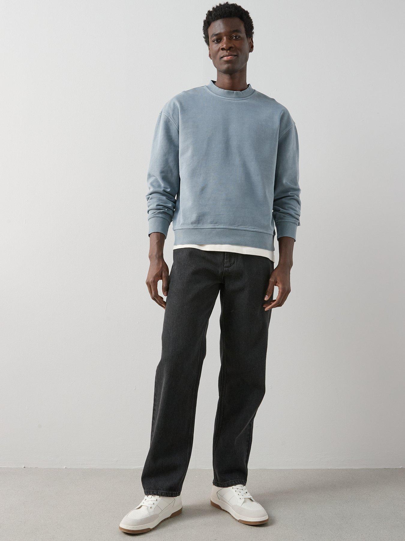 The Very Collection Pure Cotton Boxy Fit Washed Crew Neck Sweat - Blue ...