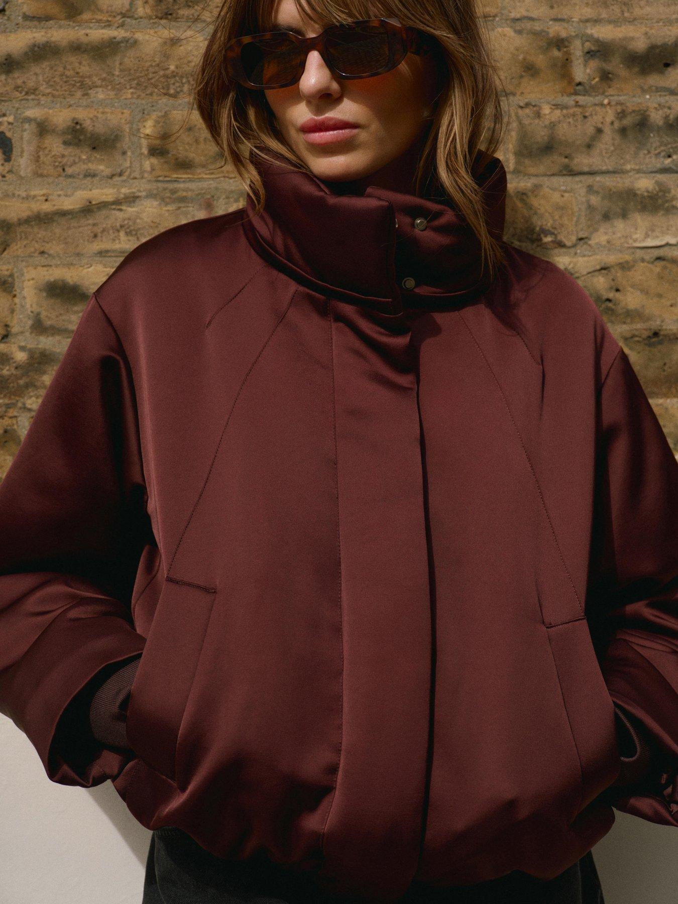 Mint Velvet Burgundy Satin Bomber Jacket - Red | Very