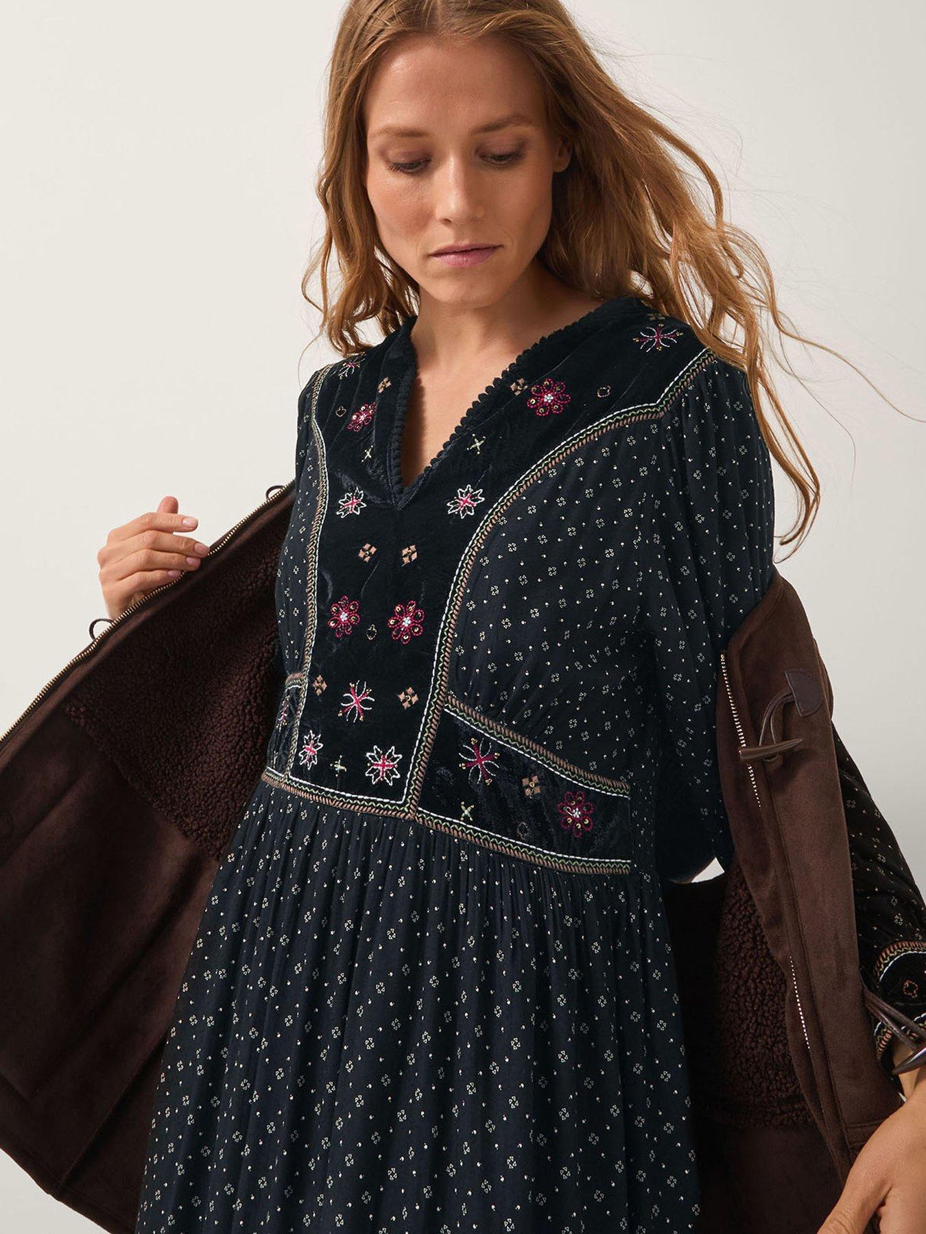 Monsoon Zoie Embroidered Dress - Black | Very