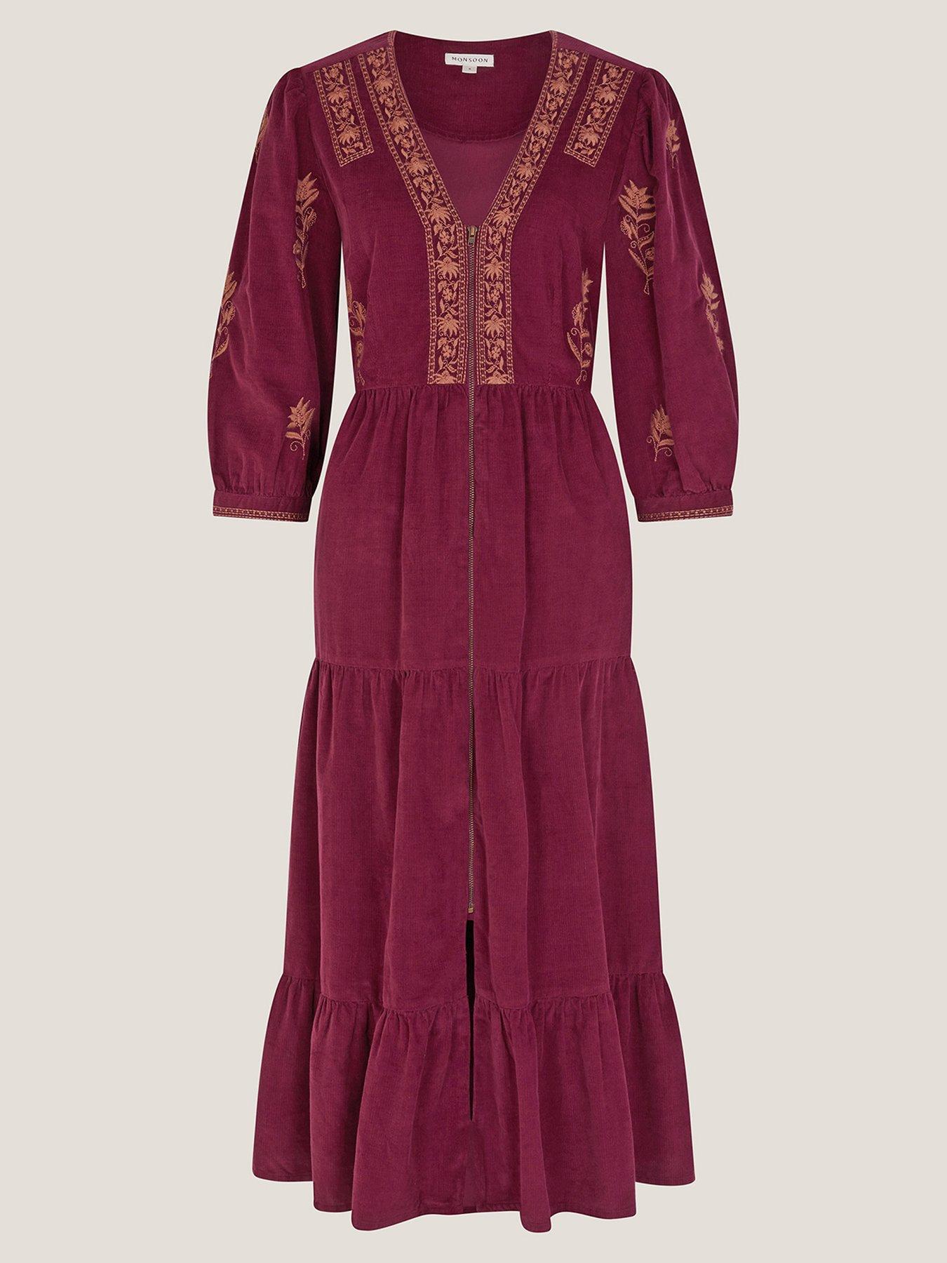 Monsoon Mia Embroidered Cord Dress - Red | Very