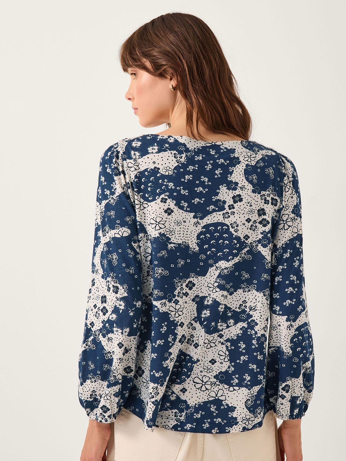 Monsoon Alison Print Jersey Top - Navy | Very