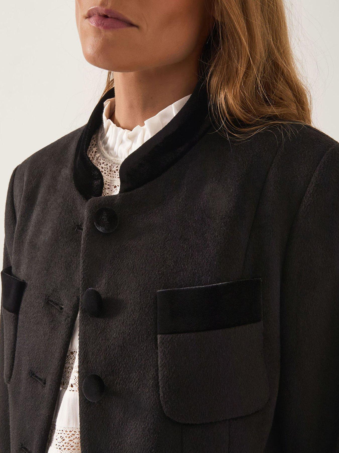 Monsoon Viv Velvet Trim Coat - Black | Very