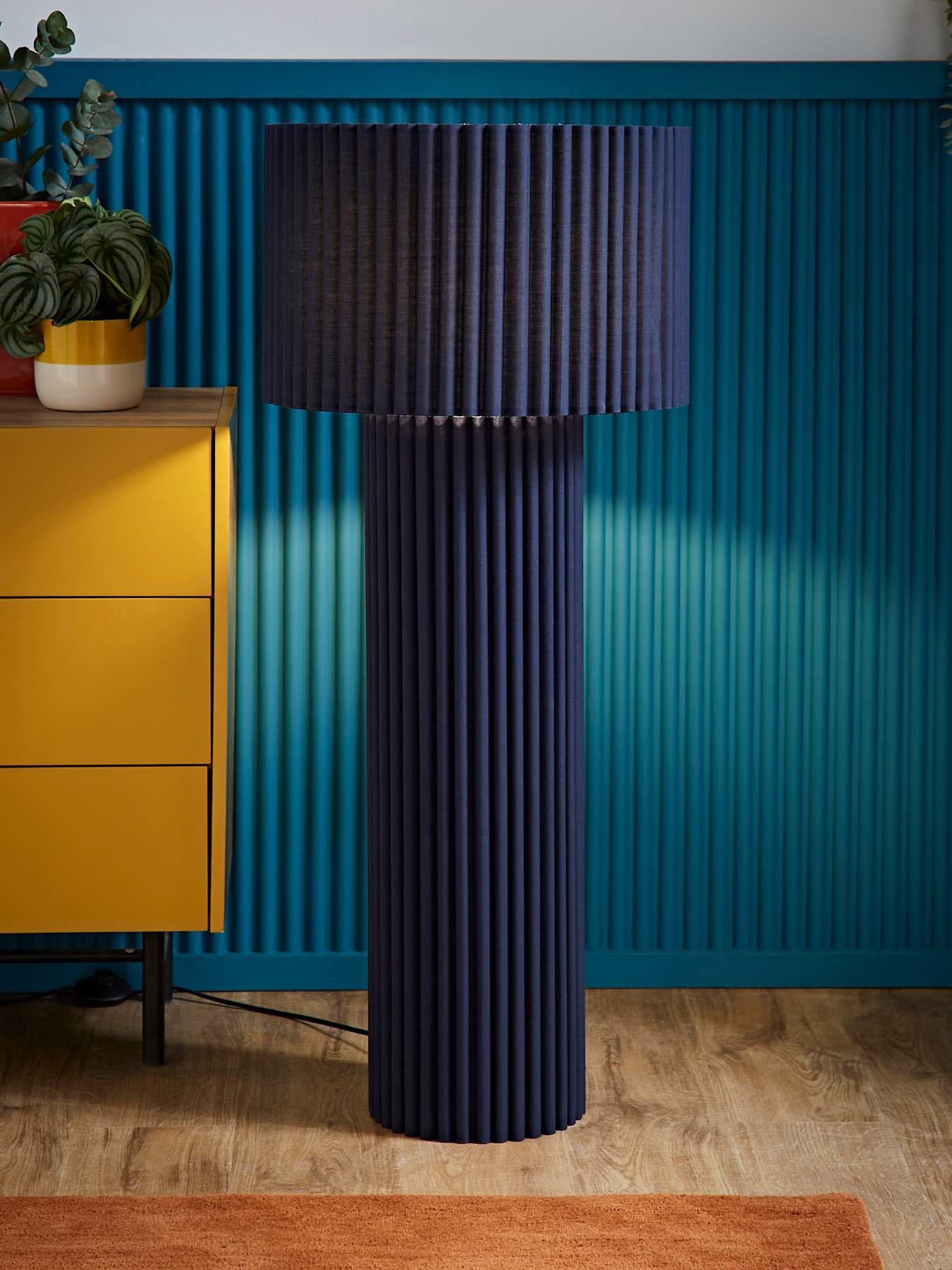 ValueLights Lenny Navy Blue Drum Lamp Shade Colour Drench Ribbed Fabric ...