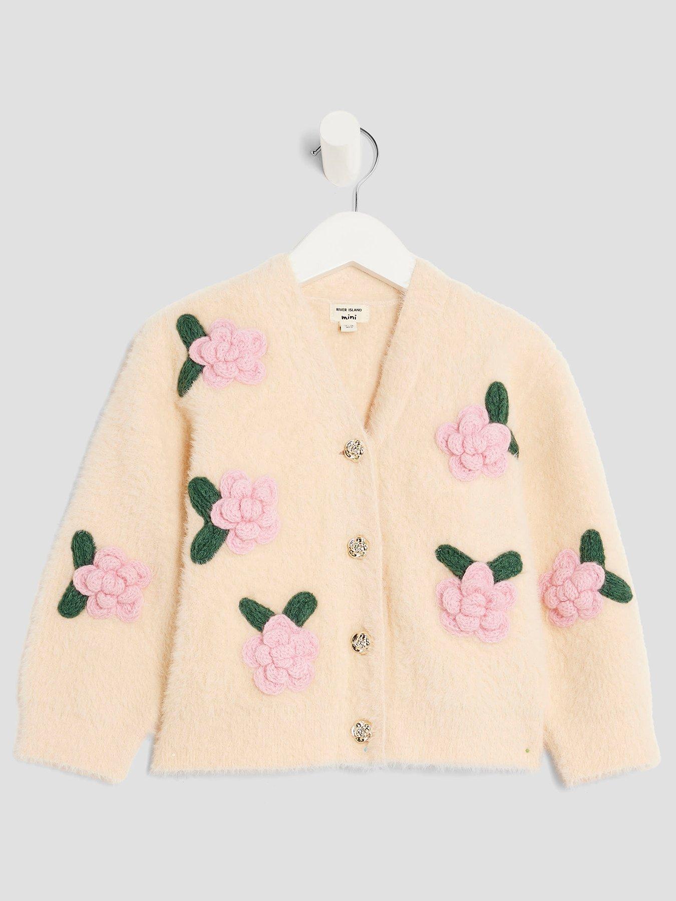 River Island Mini Girls Fluffy Flower Cardigan - Cream | Very