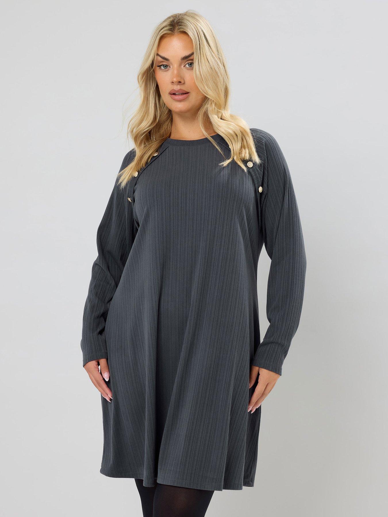 Yours Curve Military Rib Tunic Dress - Grey | Very
