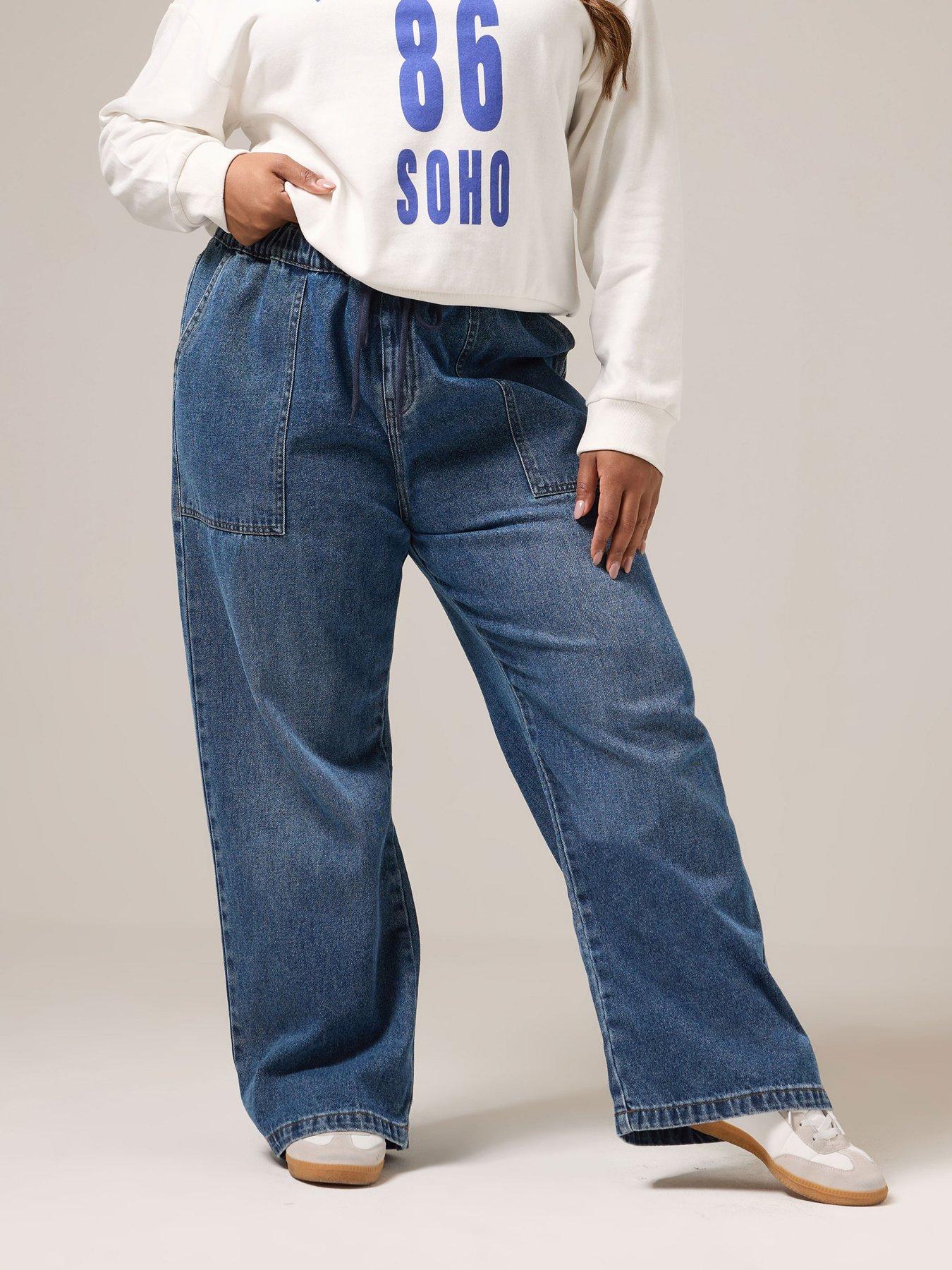 Yours Curve Wide Leg Tie Waist Jean - Blue | Very