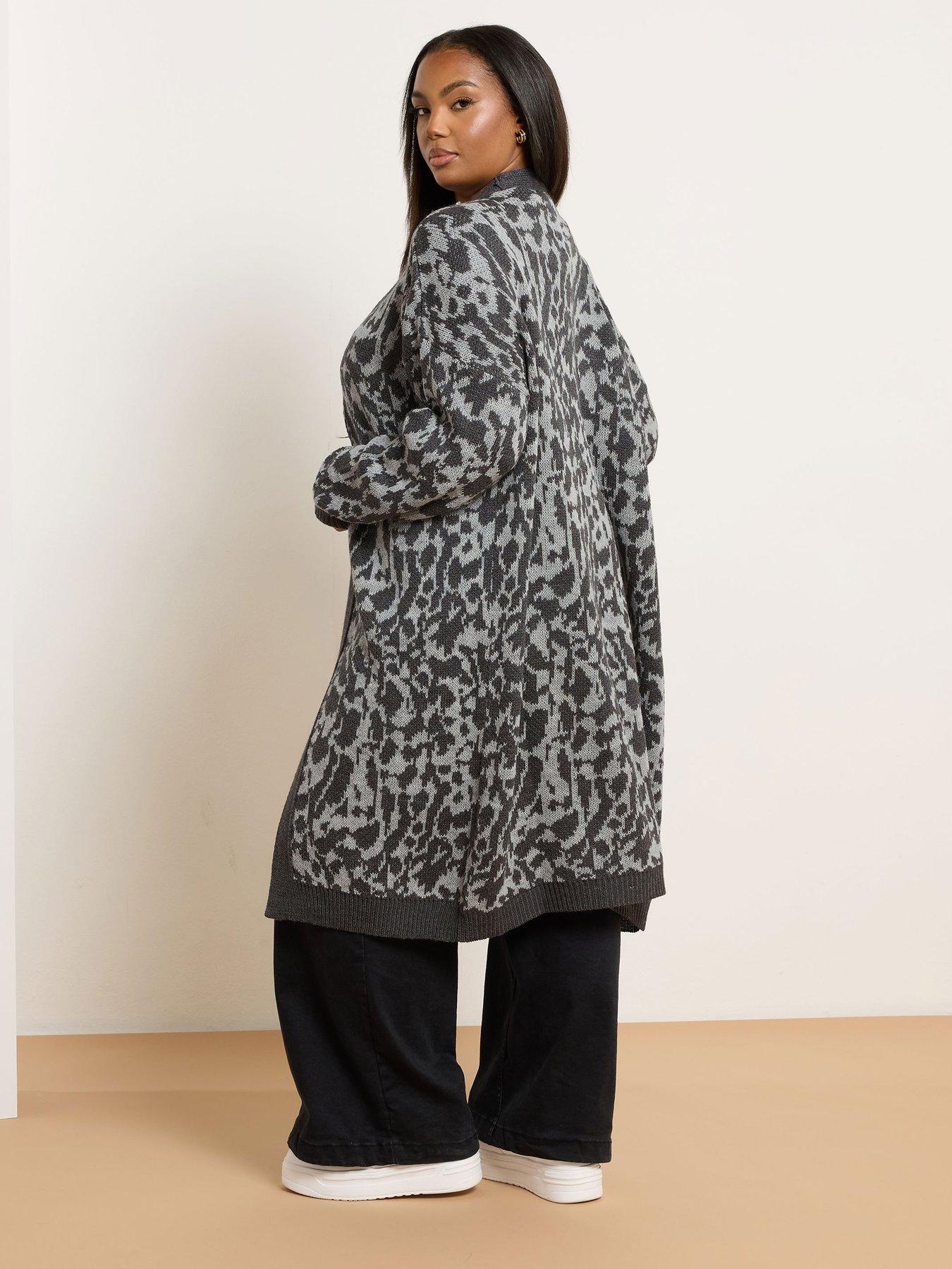 Yours Curve Midi Leopard Cardigan - Grey | Very