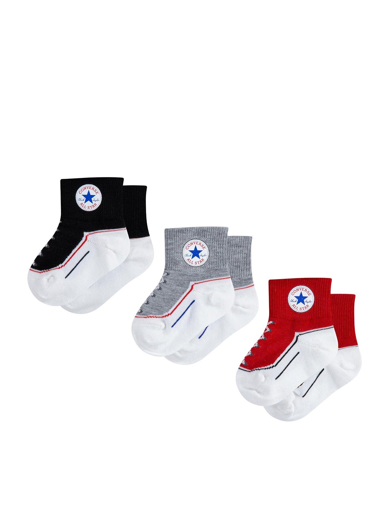 Converse Infant Unisex 3 Pack Gripper Socks - Black | Very