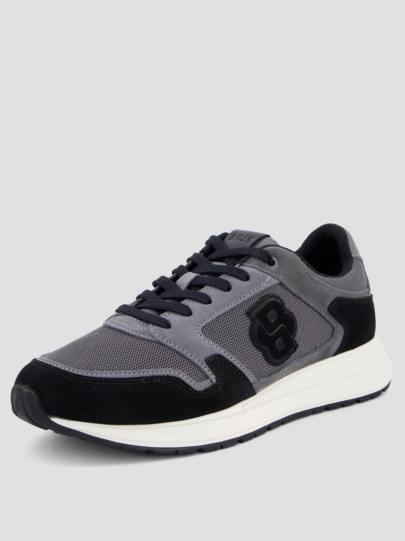 BOSS Vinston Runn BB Logo Suede Mix Trainers - Dark Grey | Very