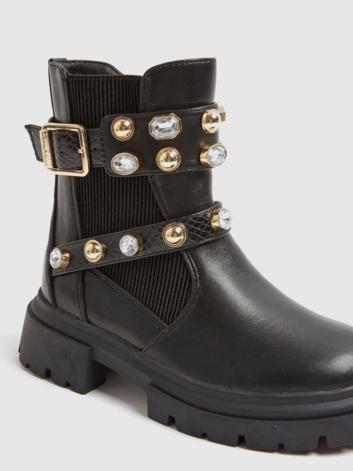 River Island Older Girls Gem Strap Chelsea Boots - Black | Very