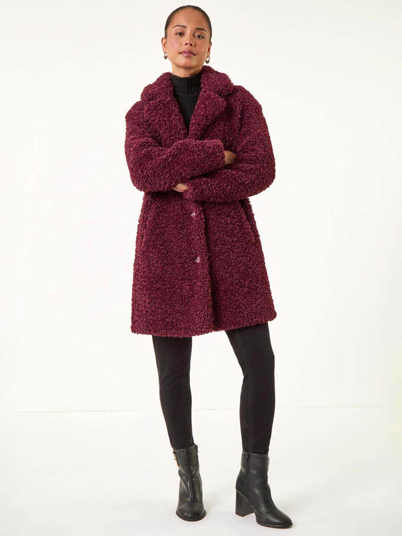 Roman Petite Teddy Longline Coat - Wine | Very