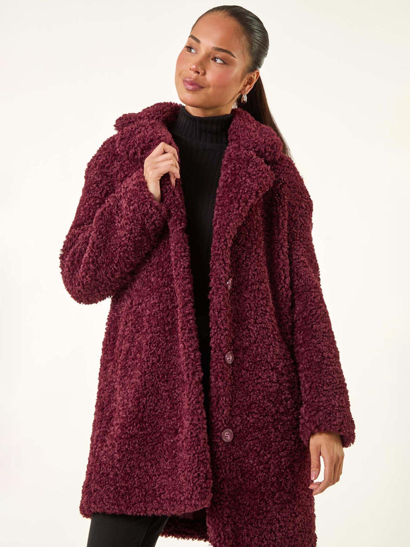 Roman Petite Teddy Longline Coat - Wine | Very