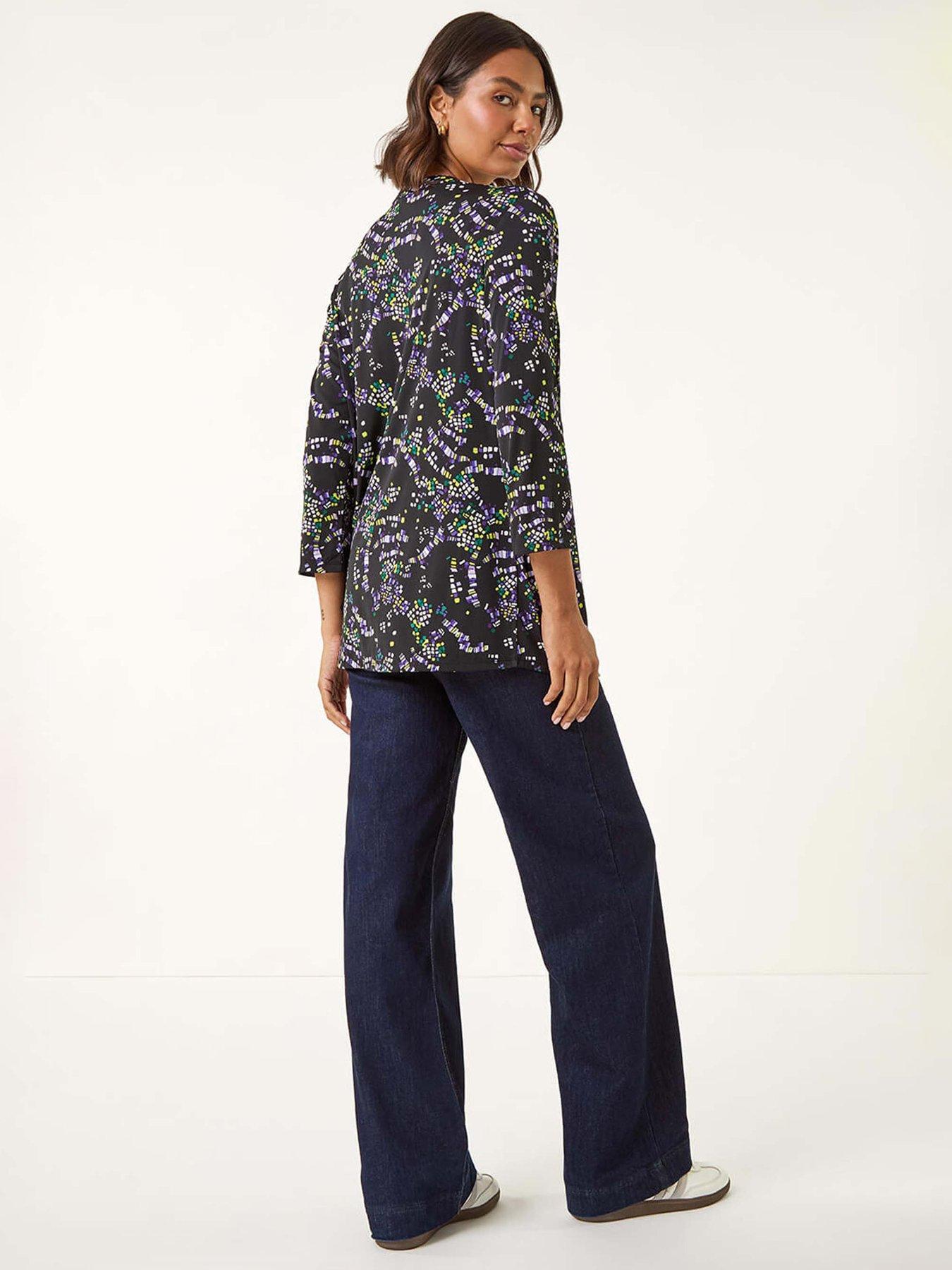 Roman Abstract Print Pintuck Stretch Top - Lime | Very