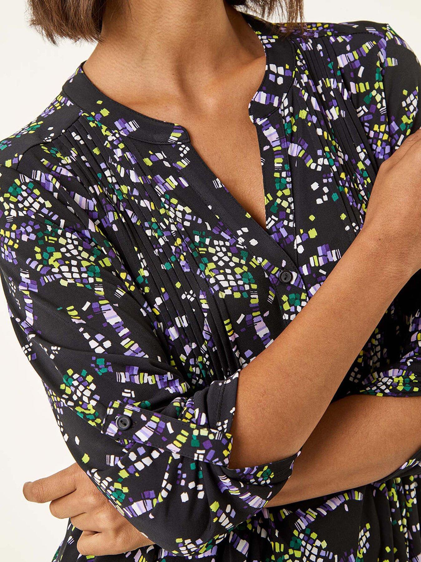 Roman Abstract Print Pintuck Stretch Top - Lime | Very