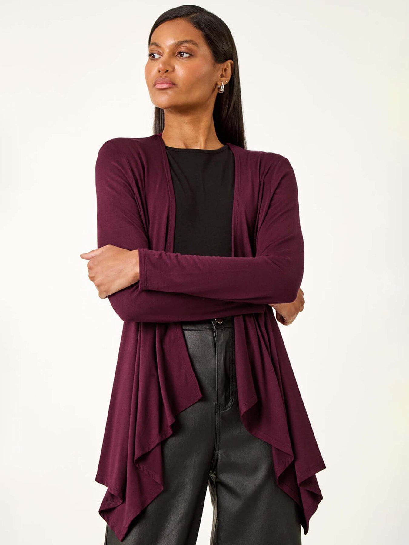 Roman Waterfall Stretch Cardigan - Burgundy | Very