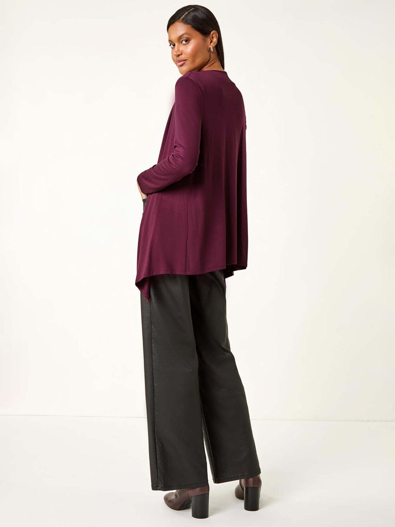 Roman Waterfall Stretch Cardigan - Burgundy | Very