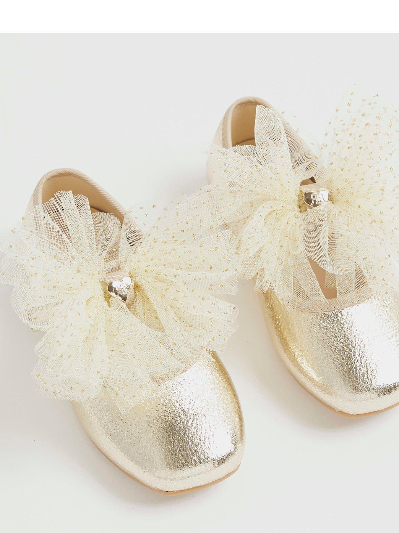 River Island Mini Girls Organza Bow Shoes - Gold | Very