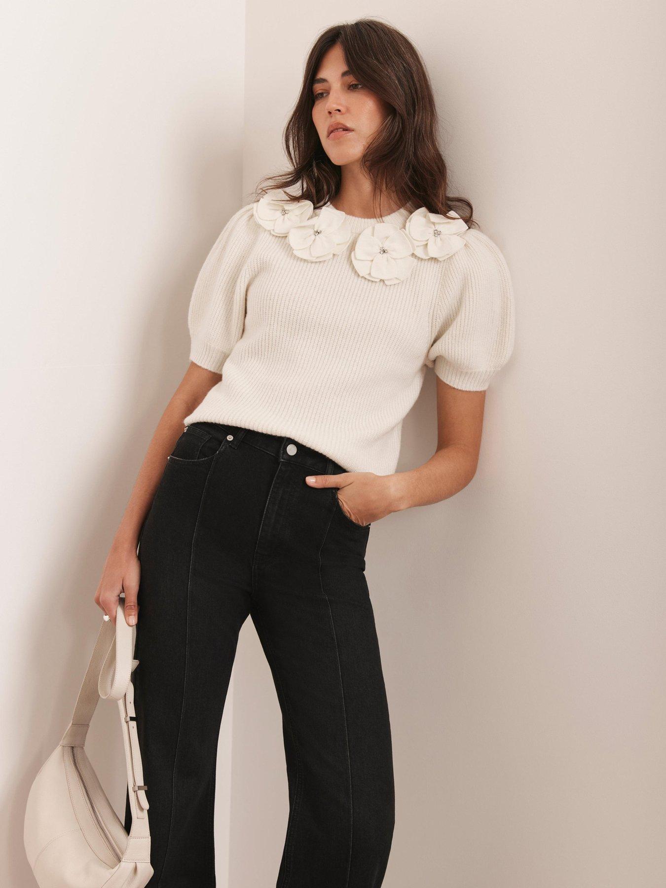 Mint Velvet Cream Flower Knit Tee - White | Very