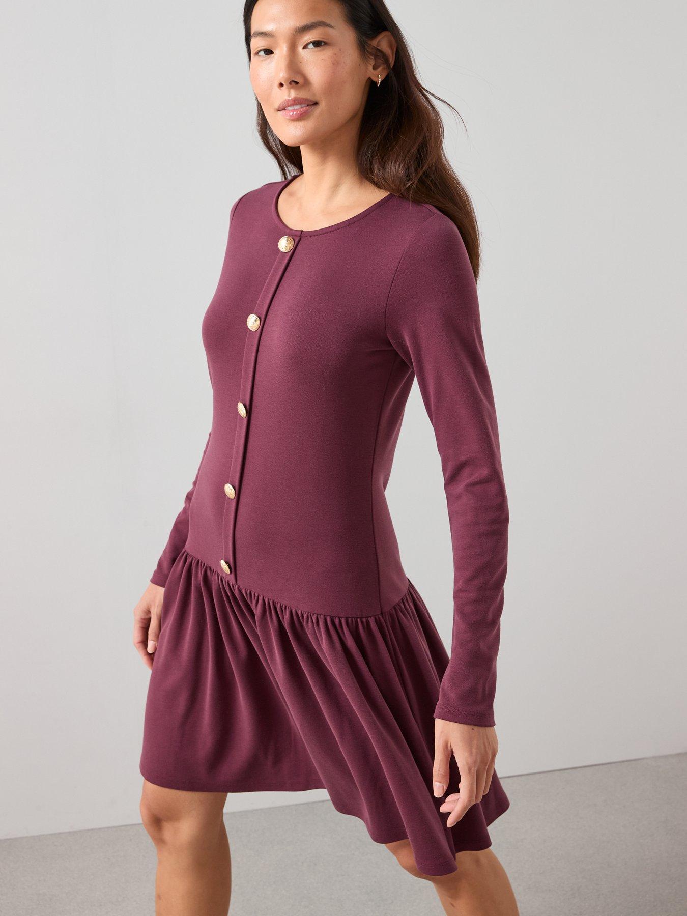 The Very Collection Button Up Drop Hem Mini Dress - Red | Very