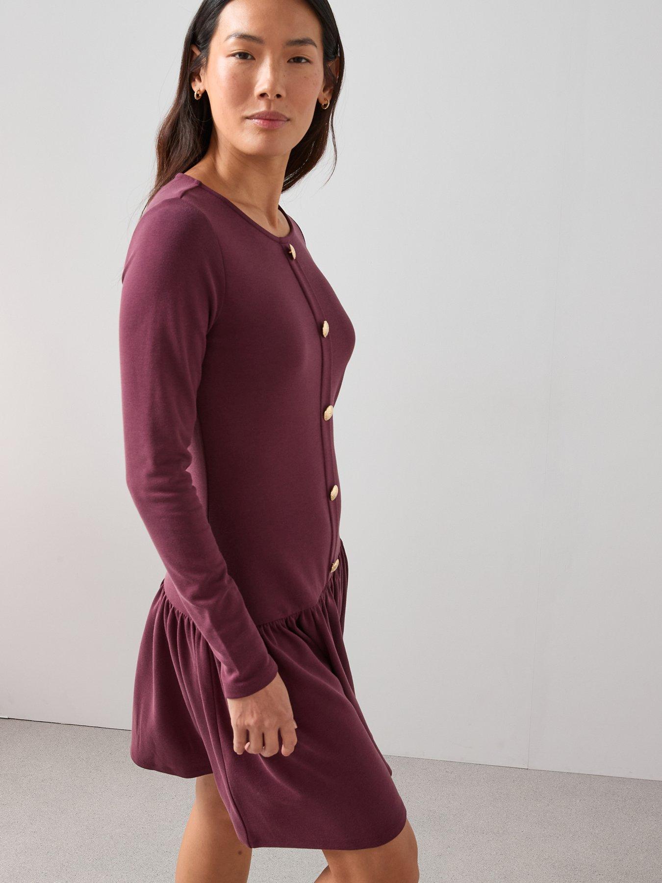 The Very Collection Button Up Drop Hem Mini Dress - Red | Very