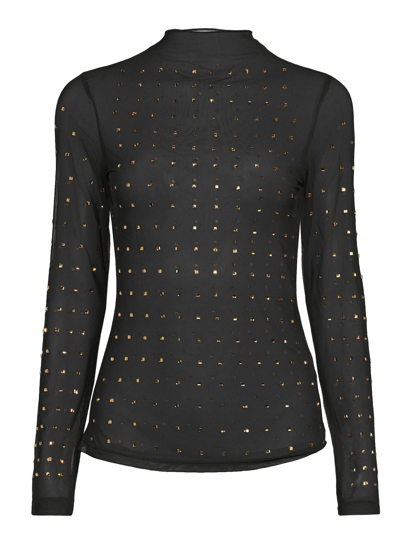 The Very Collection Mesh Embellished Long Sleeve Top - Black | Very