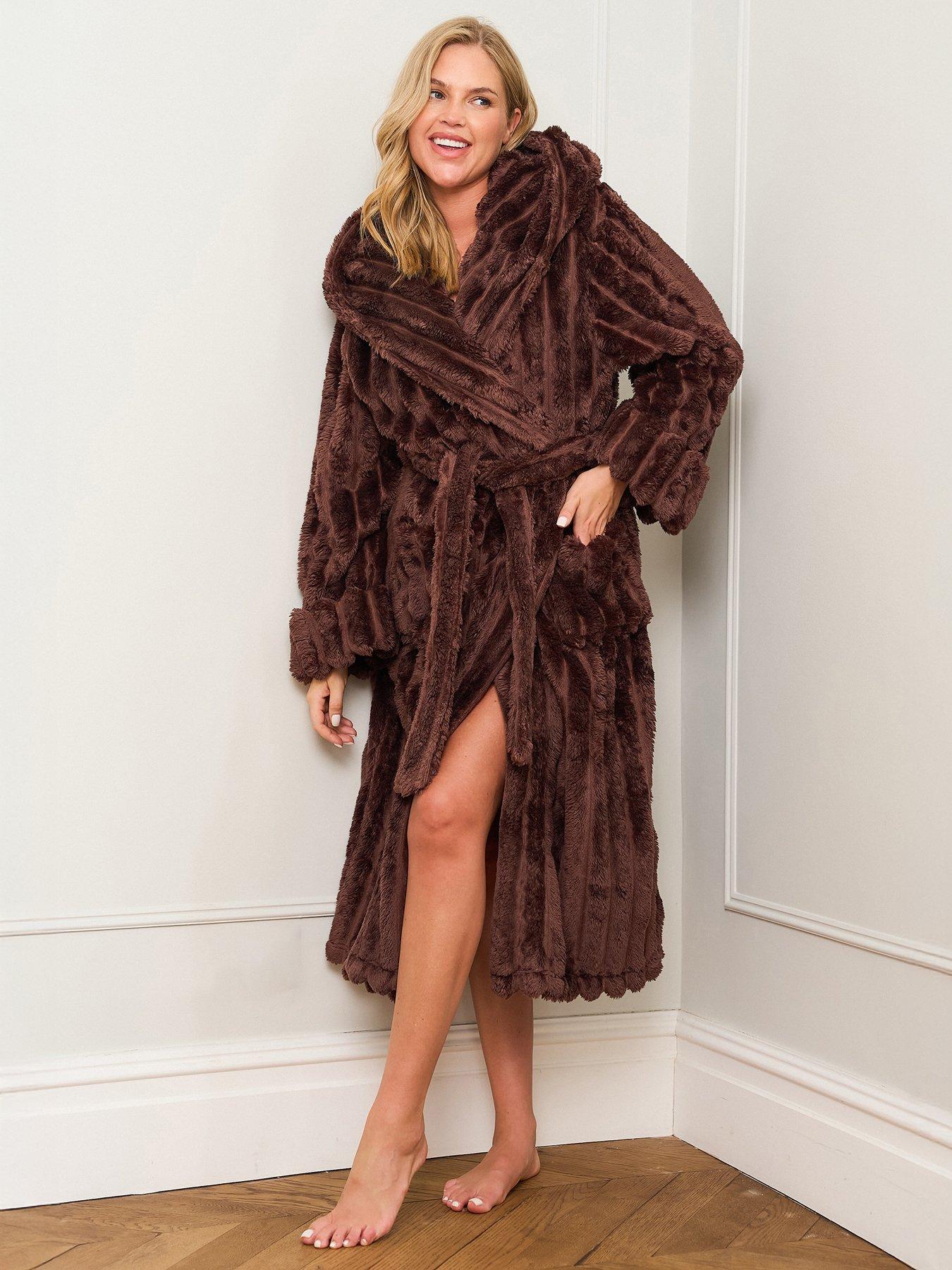 Jim Jam The Label Chocolate Ribbed Dressing Gown - Chocolate | Very